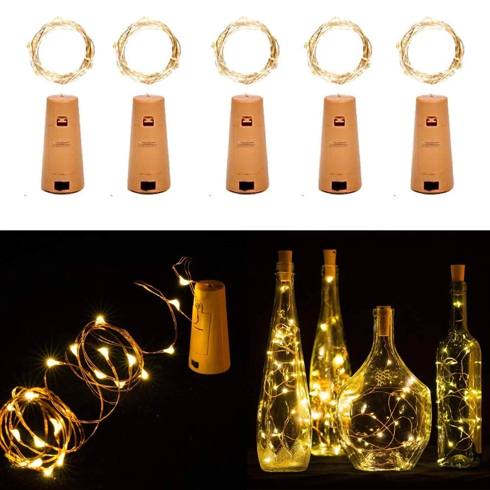 SpiderJuice Set of 5 Cork Lights for Bottles of Warm Yellow