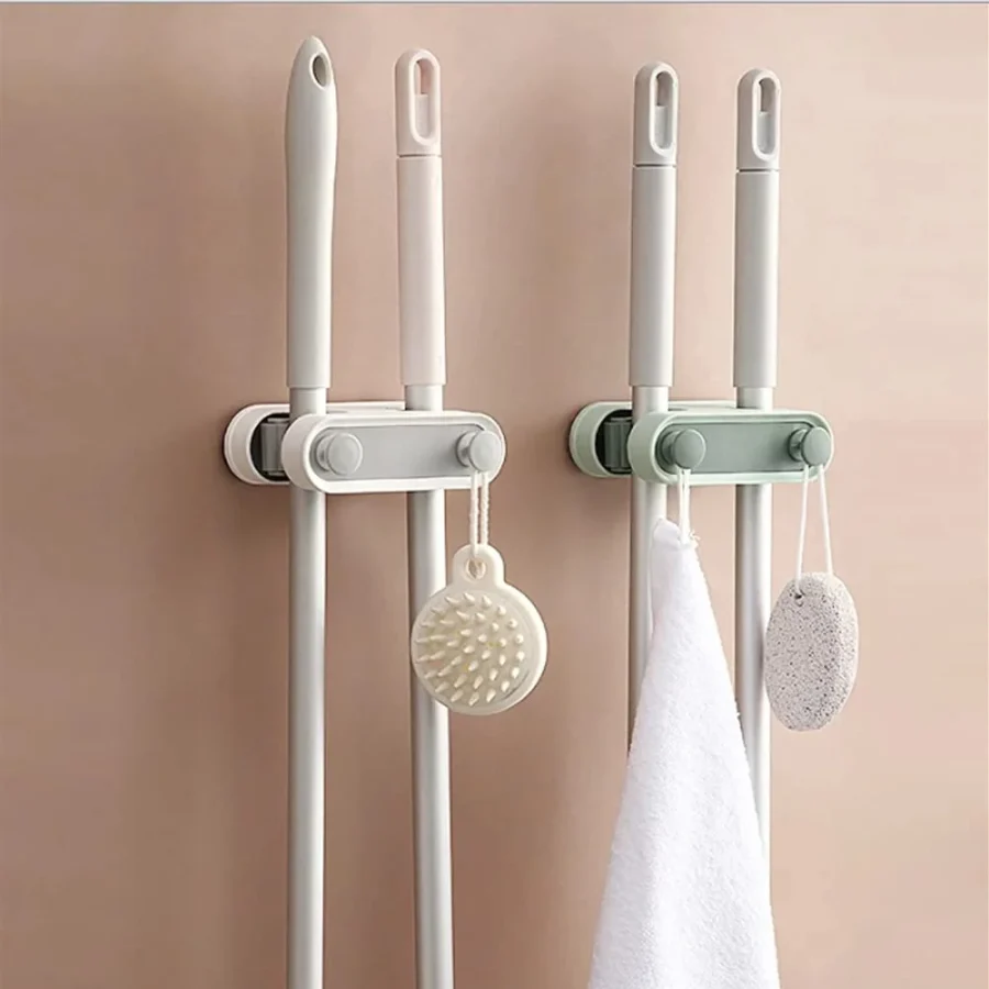 SpiderJuice Self-Adhesive 2 Mop Holder with Clip Stand Rack
