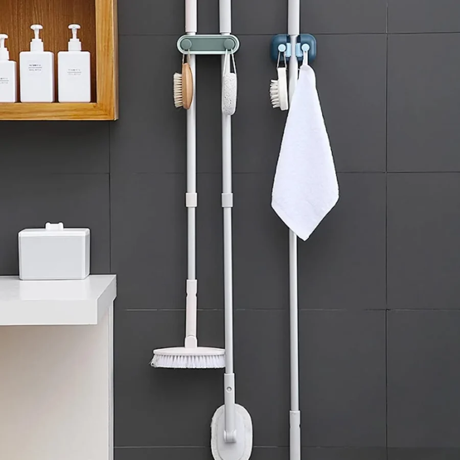 SpiderJuice Self-Adhesive 2 Mop Holder with Clip Stand Rack